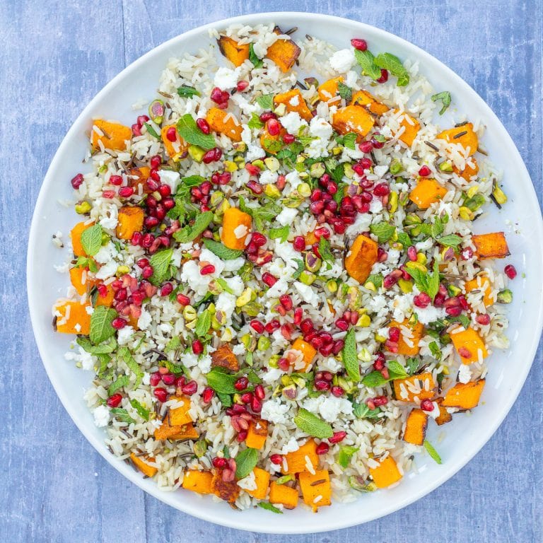 Warm Christmas Rice Salad with Butternut Squash and Pomegranate Seeds ...