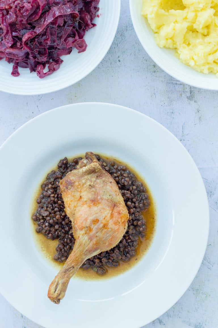 Roast Duck with Lentils, Red Cabbage and Mashed Potato - Easy Peasy Foodie