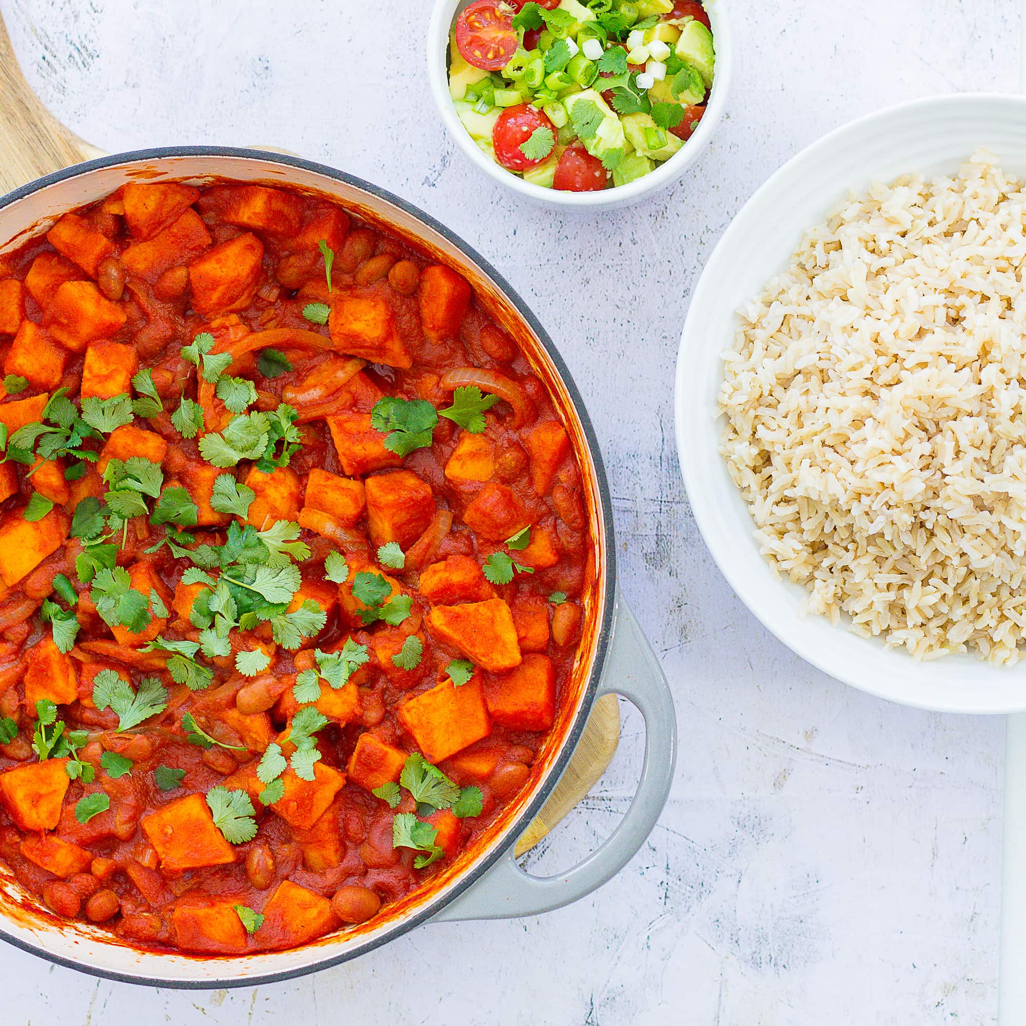 Sweet Potato Chilli with Avocado Salad (Vegan) - Easy Peasy Foodie