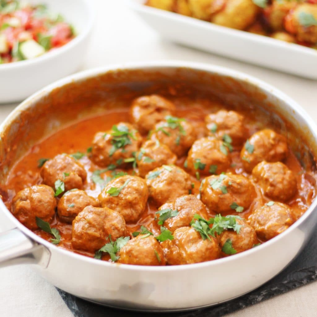 Turkey Tikka Masala Meatballs with Bombay New Potatoes - Easy Peasy Foodie