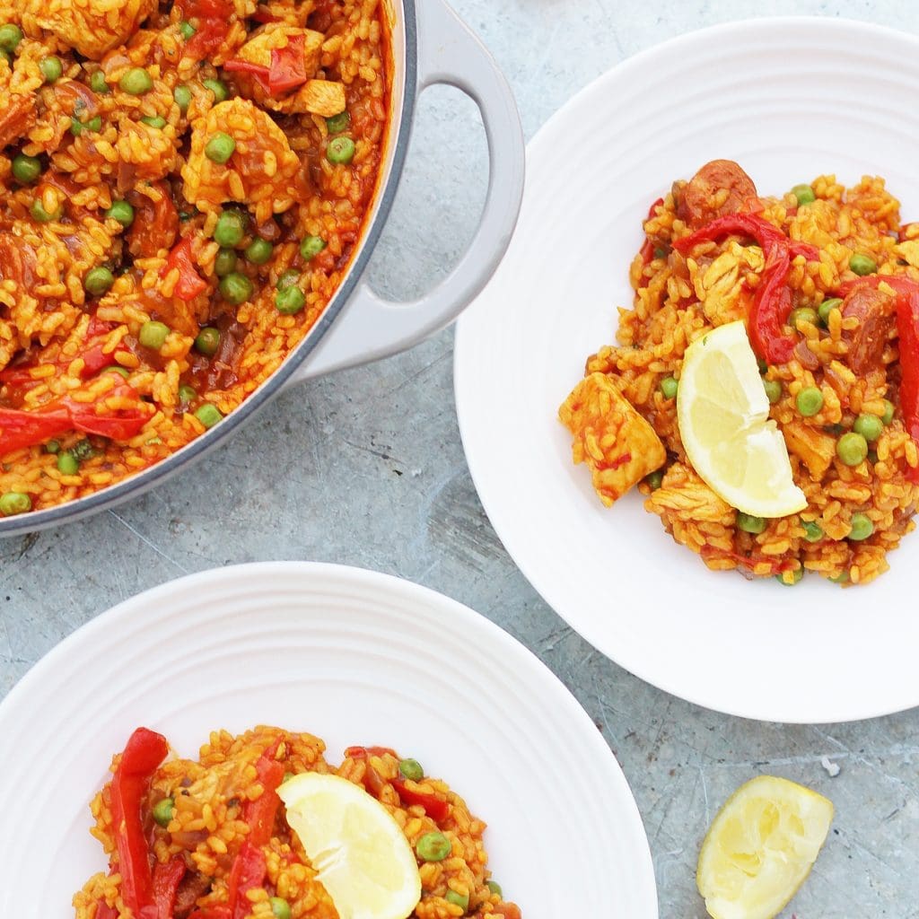 Easy One Pot Chicken and Chorizo Paella - Easy Peasy Foodie