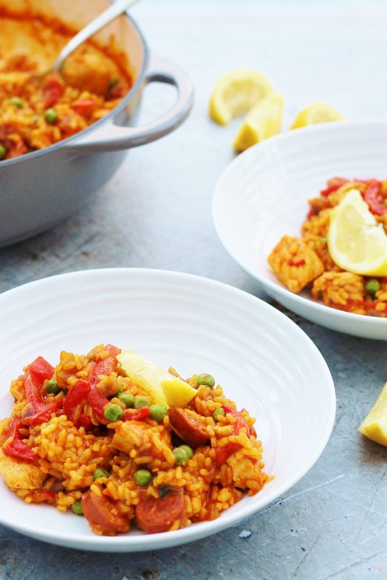 Easy One Pot Chicken and Chorizo Paella - Easy Peasy Foodie
