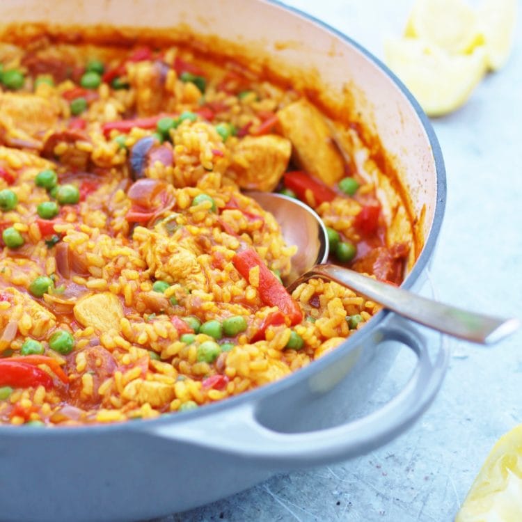 Easy One Pot Chicken and Chorizo Paella - Easy Peasy Foodie