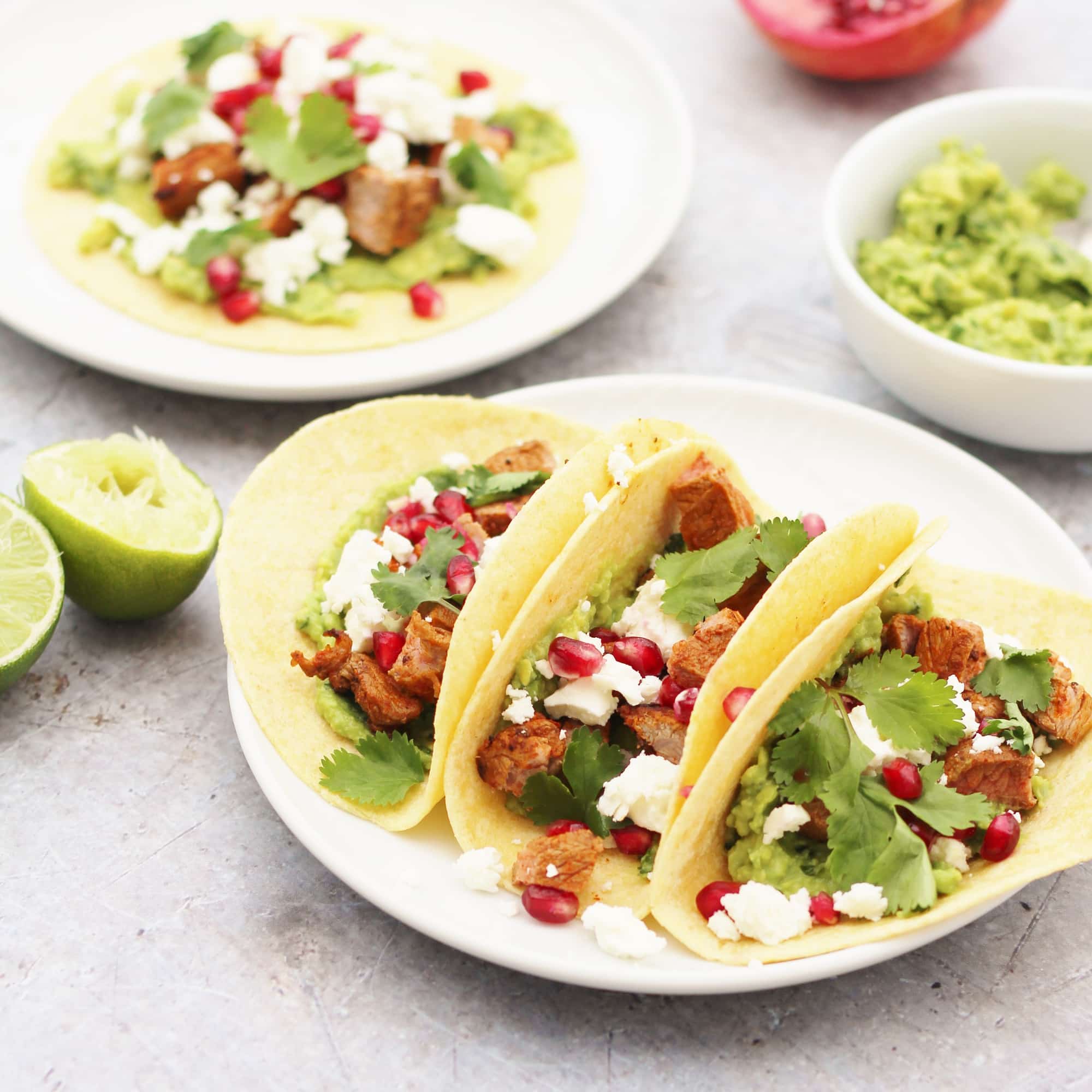 Lamb Tacos with Avocado, Feta and Pomegranate - Easy Peasy Foodie