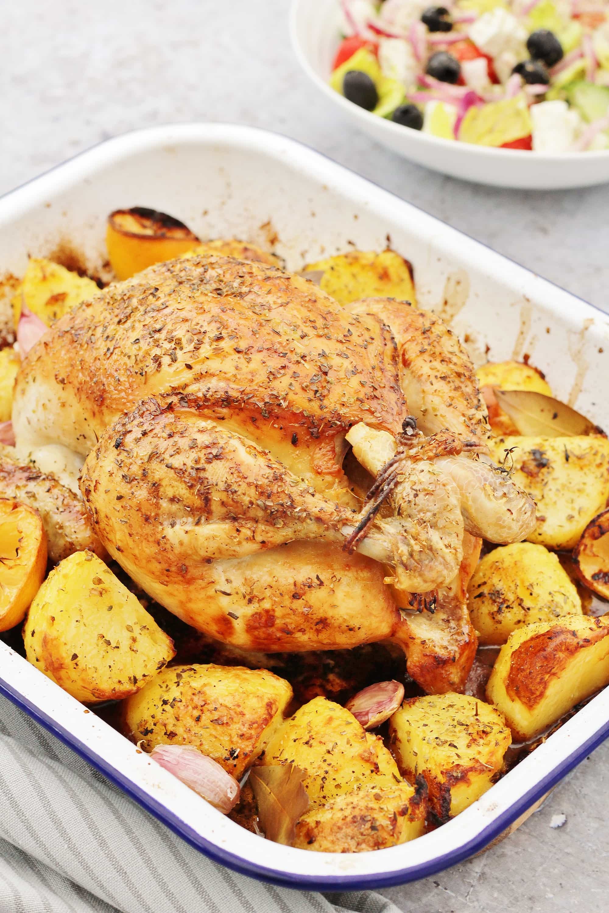 One Pan Greek Roast Chicken and Roast Potatoes - Easy Peasy Foodie