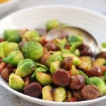 Pan Fried Sprouts with Chestnuts and Bacon - Easy Peasy Foodie
