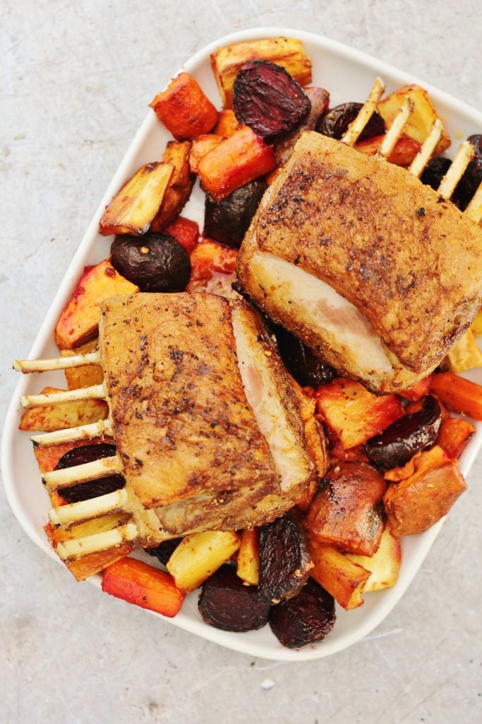 Spiced Rack of Lamb with Honey Roasted Root Vegetables - Easy Peasy Foodie