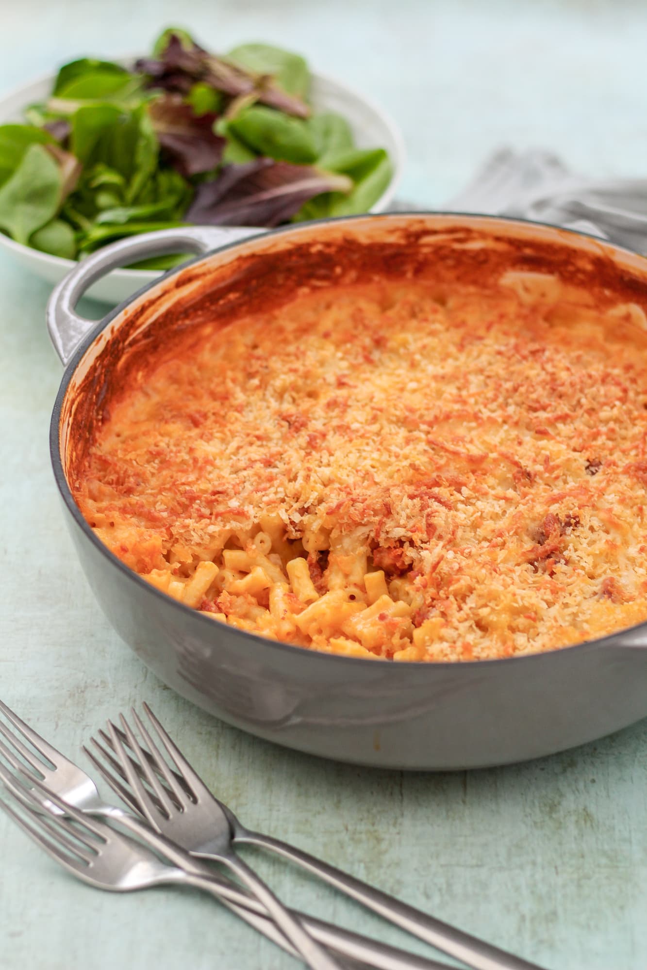 Spanish Style Macaroni Cheese with Chorizo and Manchego - Easy Peasy Foodie