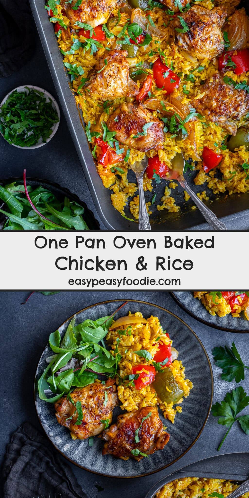One Pan Oven Baked Chicken and Rice - Easy Peasy Foodie